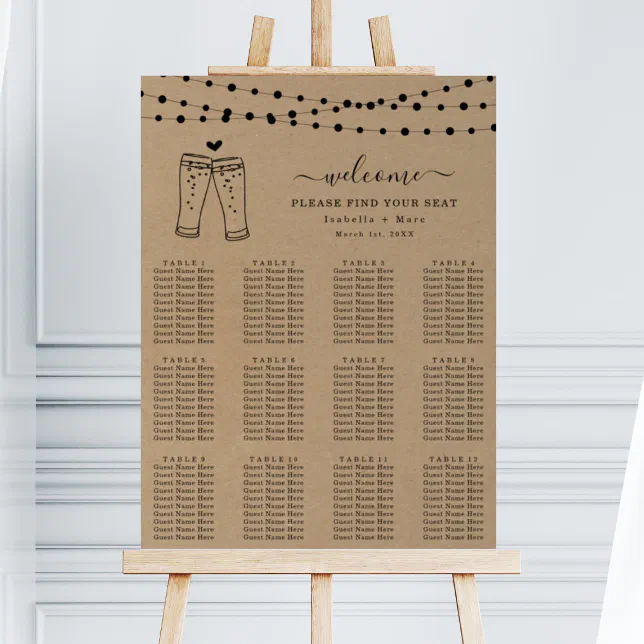 Simple Beer Toast Wedding Seating Chart Foam Board | Zazzle