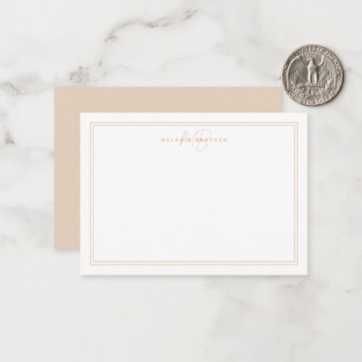 Simple Beige Minimalist Monogram Two Border Note Card | Zazzle