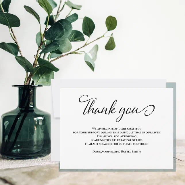 Simple Bereavement Funeral Sympathy Thank You | Zazzle