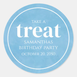 Simple Birthday Treat Favor Modern Ocean Blue Classic Round Sticker ...