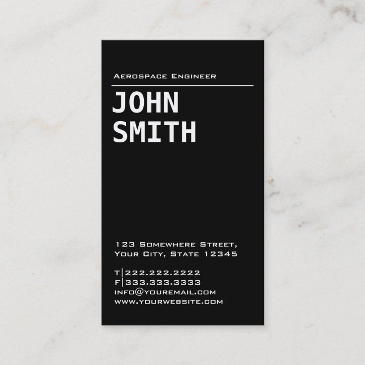 Simple Black Aerospace Engineer Business Card | Zazzle