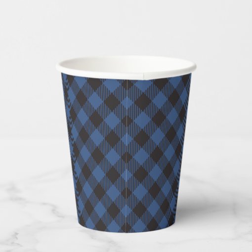 Simple Black and Blue Buffalo Plaid Paper Cups | Zazzle