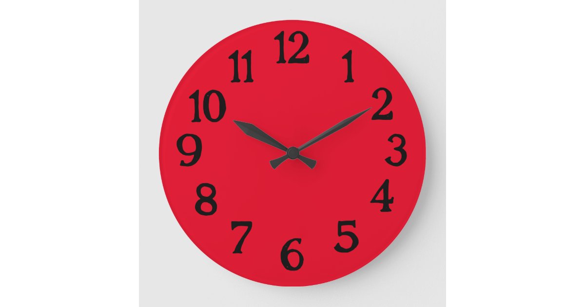Simple Black and Red Normal Plain Clock | Zazzle