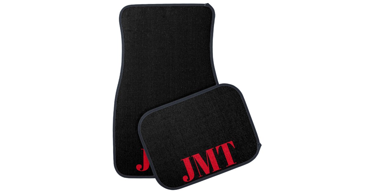 Simple Black and Red Text Initials Monogram Car Floor Mat | Zazzle