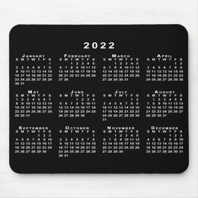 Simple Black and White 2022 Calendar Mouse Pad | Zazzle