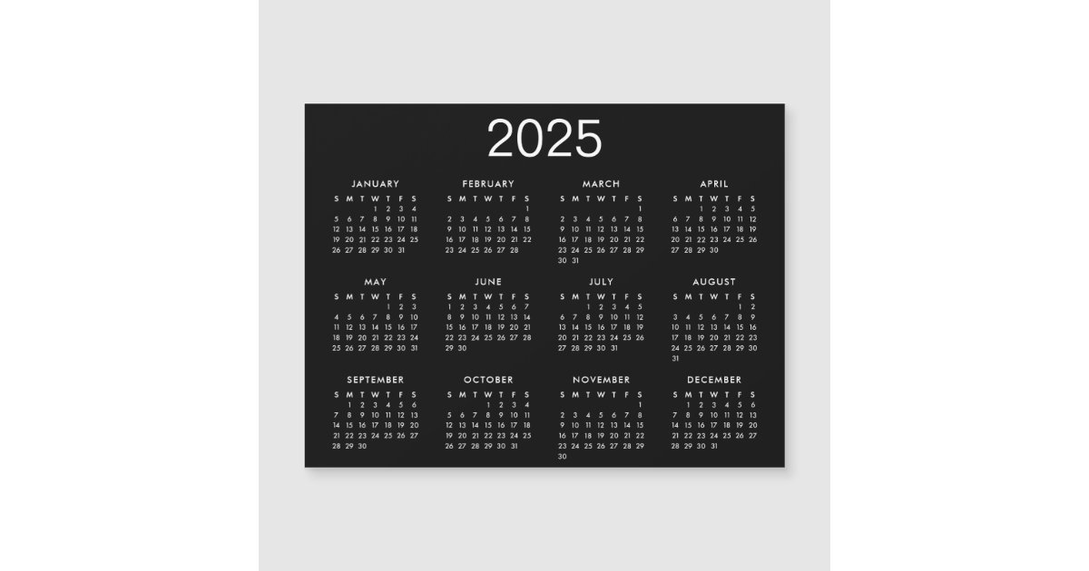 Simple Black And White 2025 Calendar | Zazzle