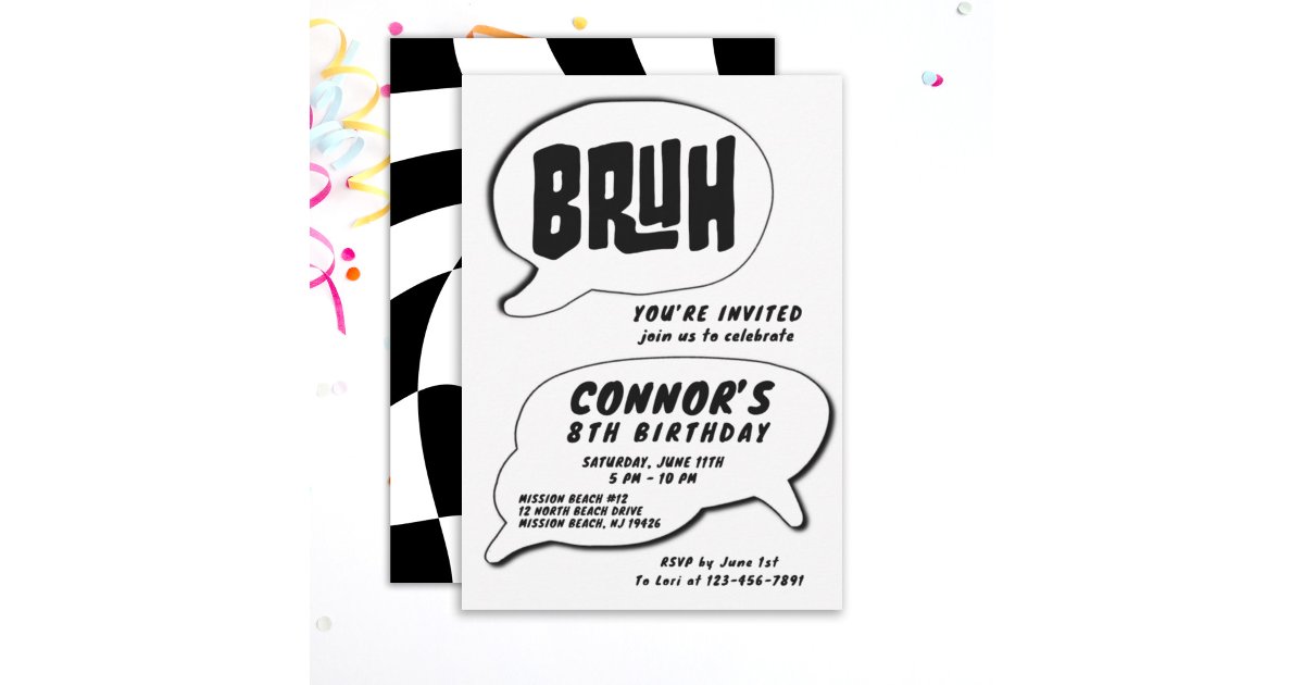 Simple Black and White Bruh Birthday Invitation | Zazzle