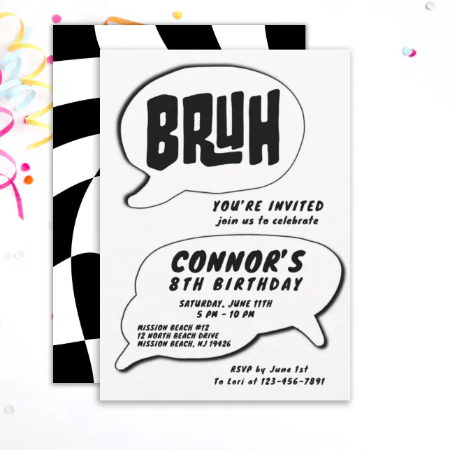 Simple Black and White Bruh Birthday Invitation | Zazzle