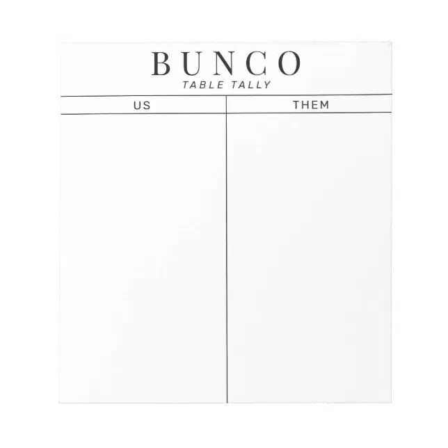 Simple Black and White Bunco Table Tally Notepad | Zazzle
