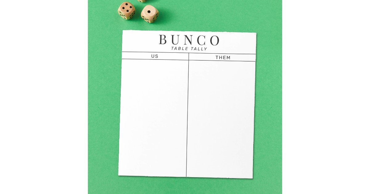 Simple Black and White Bunco Table Tally Notepad | Zazzle