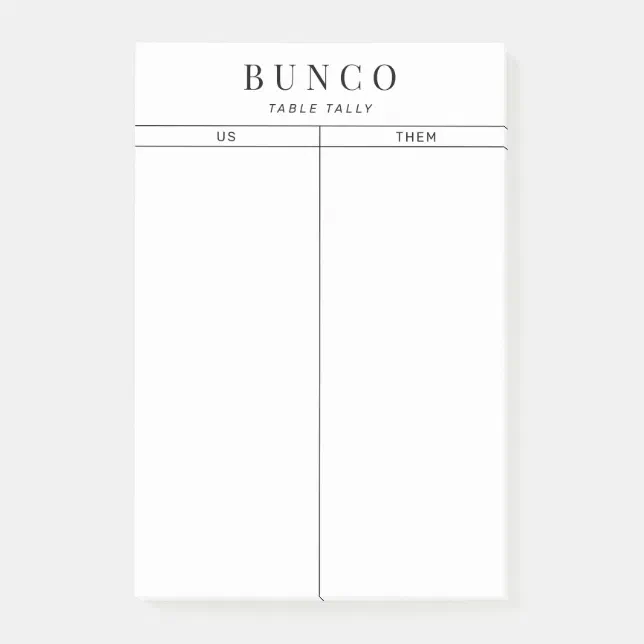 Simple Black and White Bunco Table Tally Post-it Notes | Zazzle