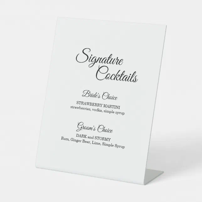Simple Black and White Calligraphy Cocktail Menu Pedestal Sign | Zazzle
