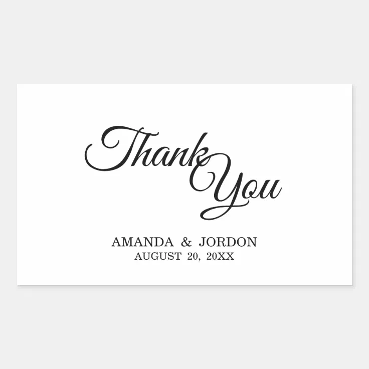 Simple Black and White Calligraphy Thank You Rectangular Sticker | Zazzle