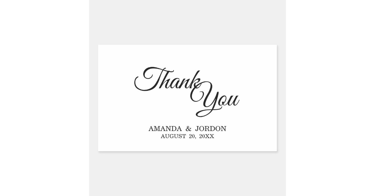 Simple Black and White Calligraphy Thank You Rectangular Sticker | Zazzle