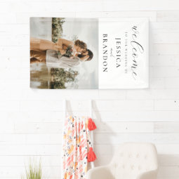 Simple Black and White Chic Photo Wedding Welcome Banner | Zazzle