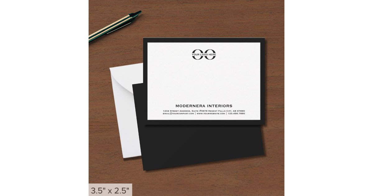 Simple Black and White Company Branded Note Card | Zazzle