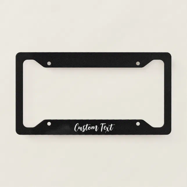 Simple Black and White Cursive Script Text License Plate Frame | Zazzle