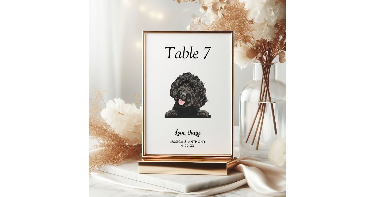 Simple Black and White Dog Wedding Table Number | Zazzle