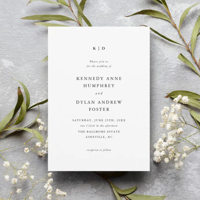 Simple Black and White Elegant Wedding Invitation | Zazzle
