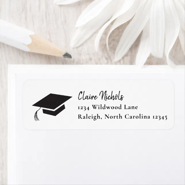 Simple Black and White Graduation Return Address Label | Zazzle