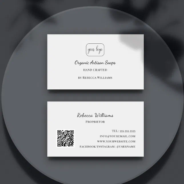 Simple Black and White Hand Made Soap QR code Business Card | Zazzle