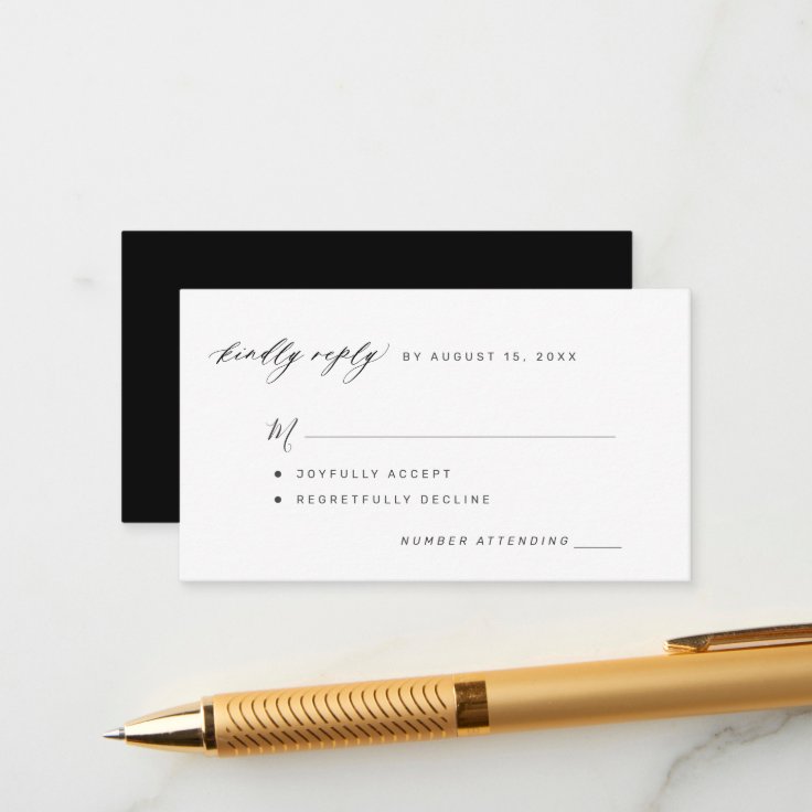 Simple black and white kindly replay wedding RSVP Enclosure Card | Zazzle