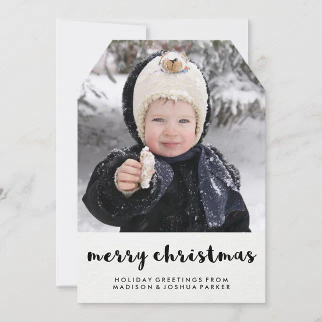 Simple Black and White Merry Christmas with Photo Holiday Card | Zazzle