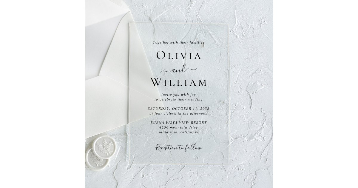 Simple Black And White Minimalist Wedding Acrylic Invitations | Zazzle