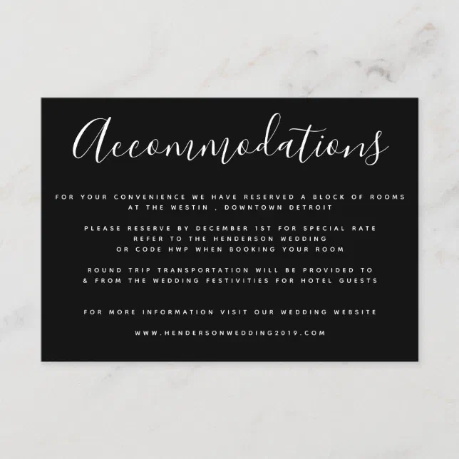 Simple Black and White Modern Accommodations Cards | Zazzle