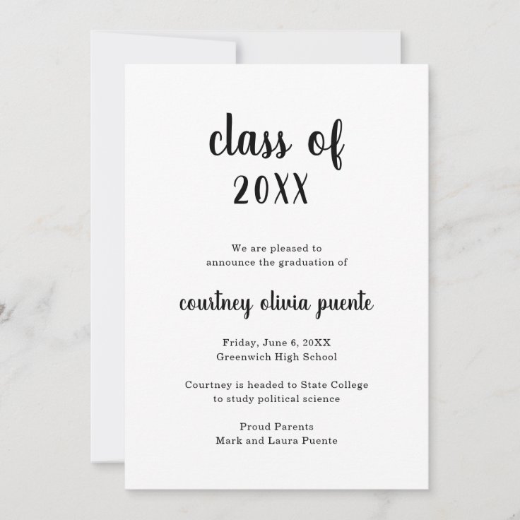 Simple Black and White Non Photo Graduation Announcement | Zazzle
