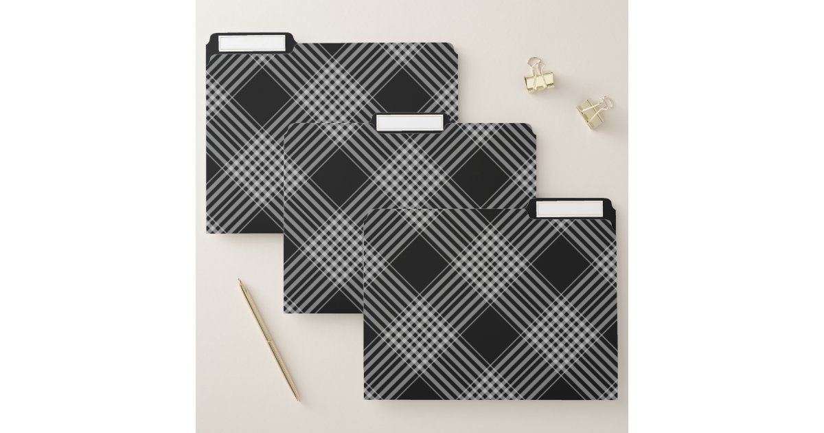 Simple Black And White Plaid File Folder | Zazzle