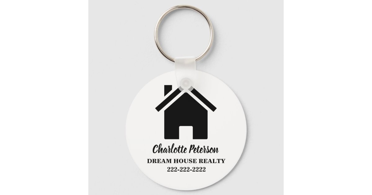 Simple Black And White Real Estate Agent Keychain | Zazzle