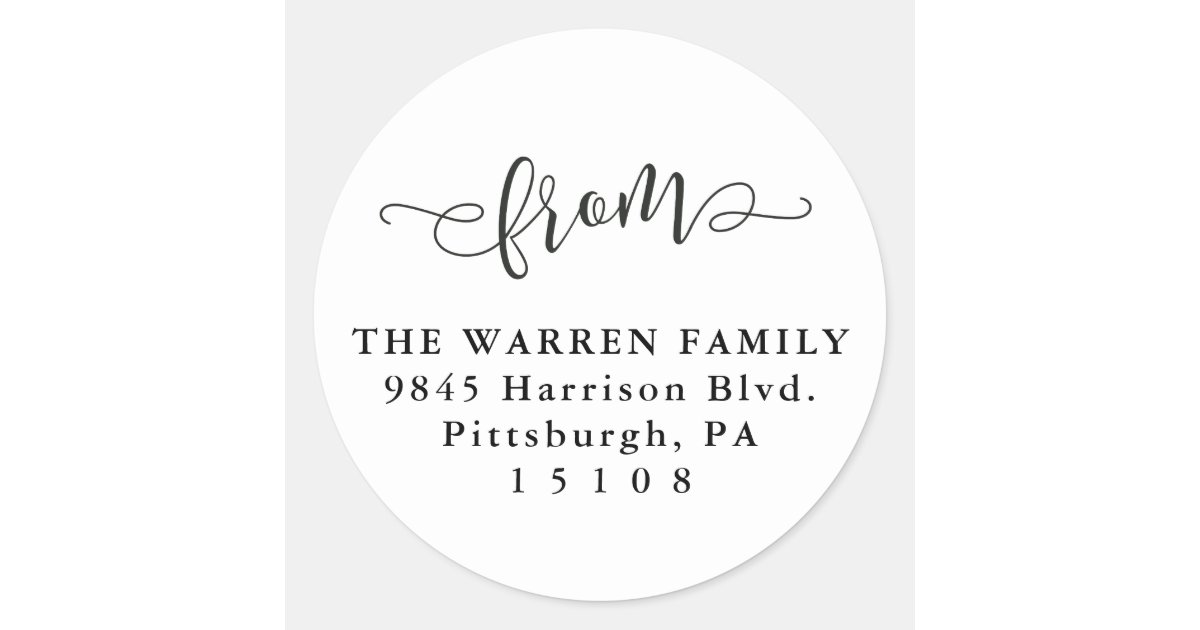 Simple black and white return address classic round sticker | Zazzle