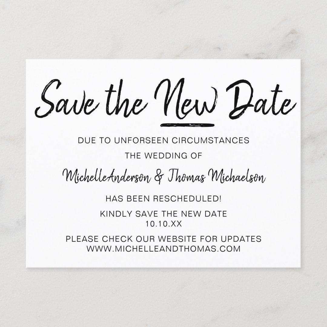 Simple Black and White Save the New Date Announcement Postcard | Zazzle