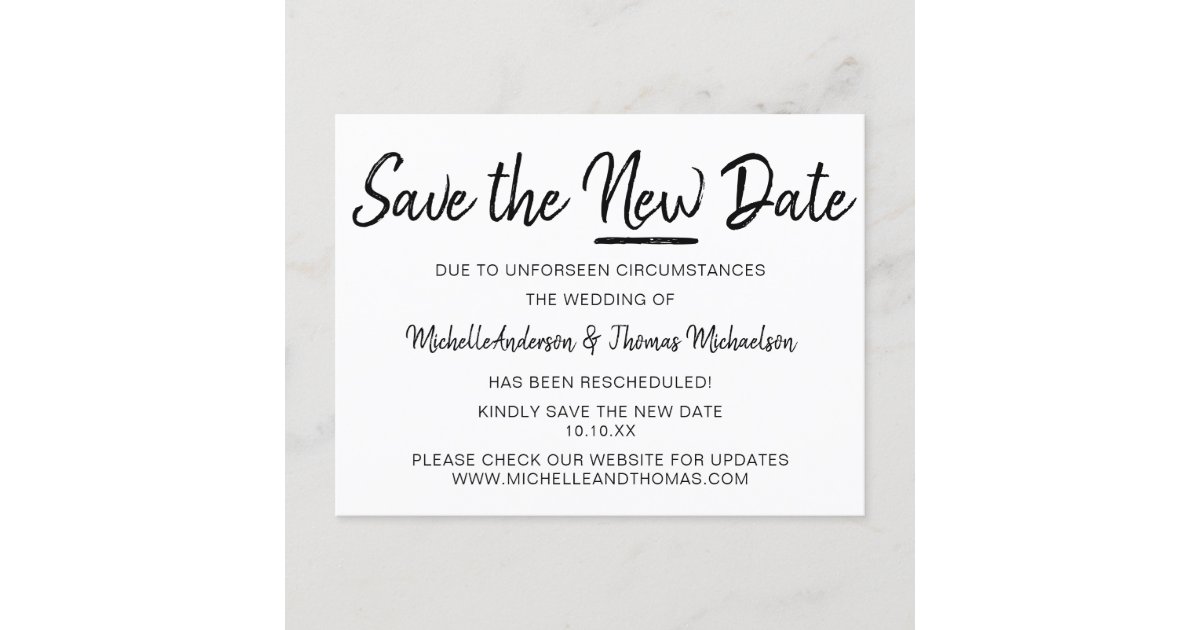 Simple Black and White Save the New Date Announcement Postcard | Zazzle