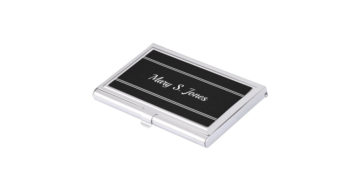 Simple Black and White Script Cursive Full Name Business Card Case | Zazzle