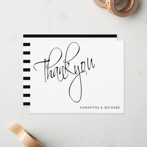 Simple Black And White Script Thank You Note Card | Zazzle