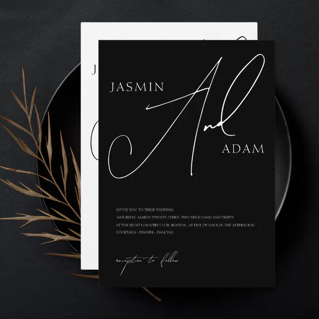 Simple Black and White Script Typography Wedding Invitation | Zazzle