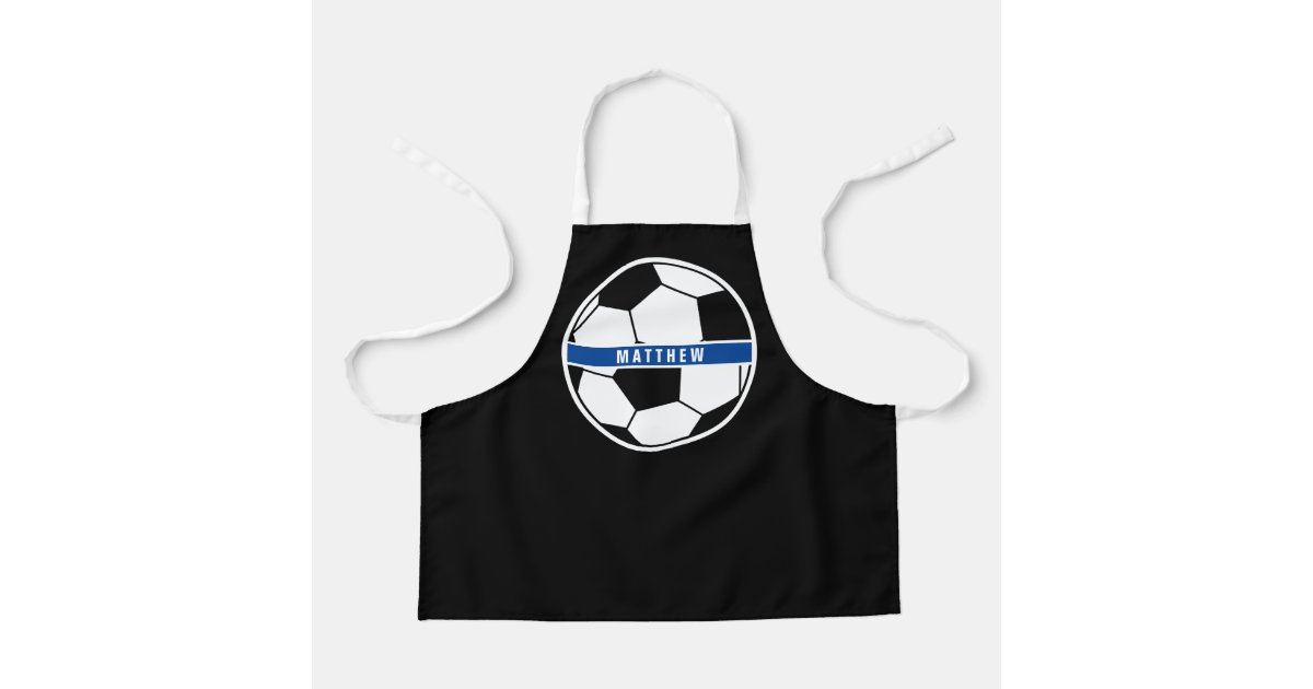 Simple Black and White Soccer Football Monogram Apron | Zazzle