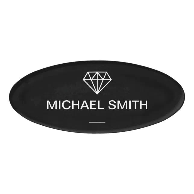 Simple Black and White Stylish Diamond Logo Name Tag | Zazzle