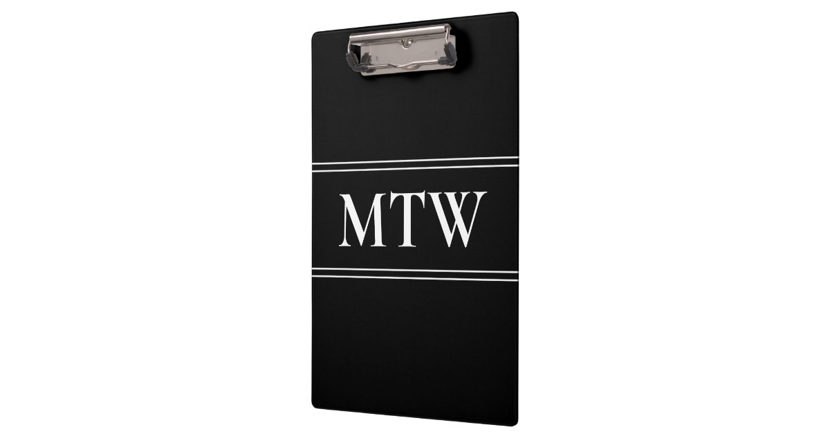 Simple Black and White Text Template Monogram Clipboard | Zazzle