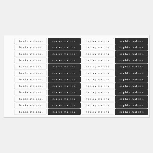 Simple Black and White Waterproof Name Labels | Zazzle