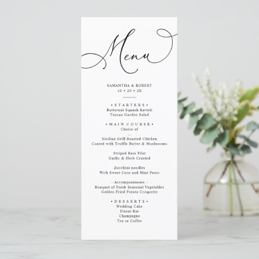 Simple Black and White Wedding Dinner Menu | Zazzle