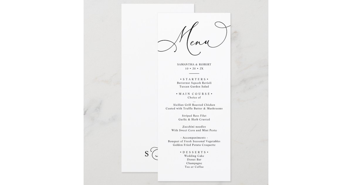 Simple Black and White Wedding Dinner Menu | Zazzle