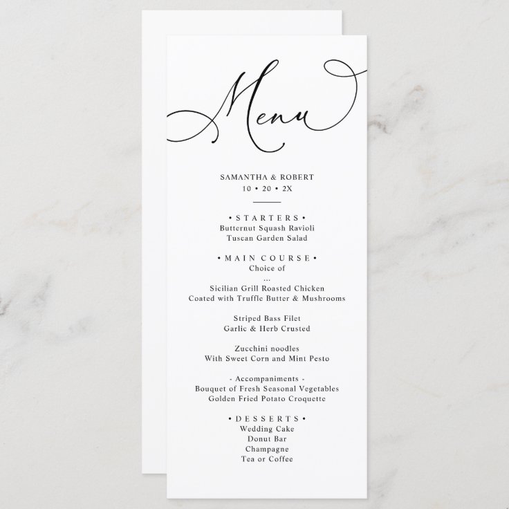 Simple Black and White Wedding Dinner Menu | Zazzle
