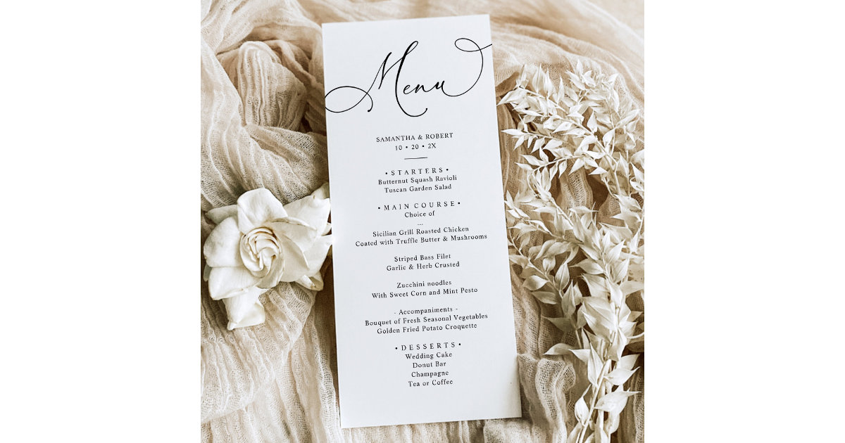 Simple Black and White Wedding Dinner Menu | Zazzle