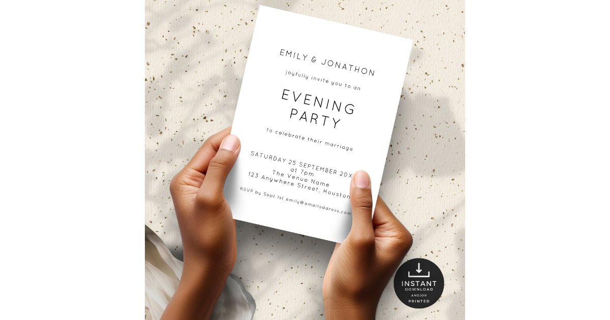 Simple Black and White Wedding Evening Party Invitation | Zazzle
