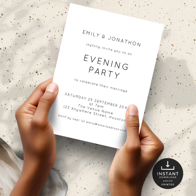 Simple Black and White Wedding Evening Party Invitation | Zazzle