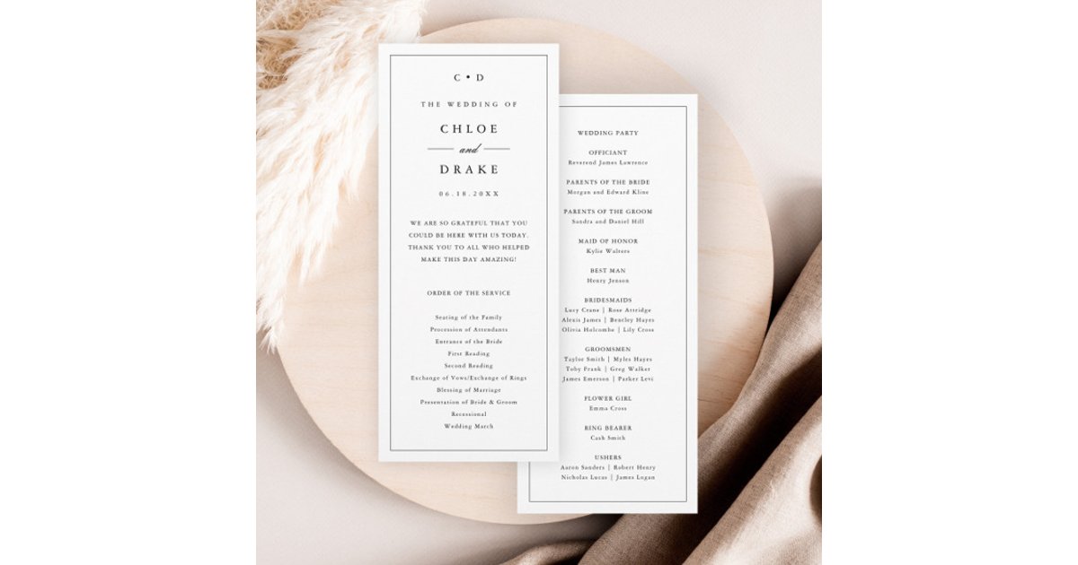 Simple Black and White Wedding Monogram Ceremony Program | Zazzle