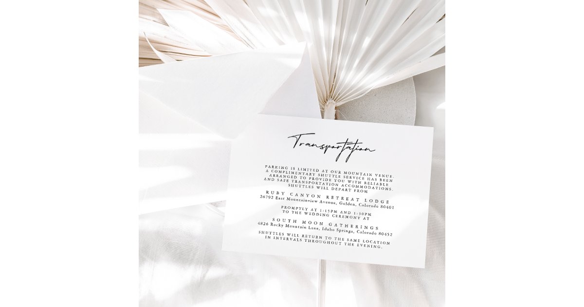 Simple Black and White Wedding Transportation Card | Zazzle